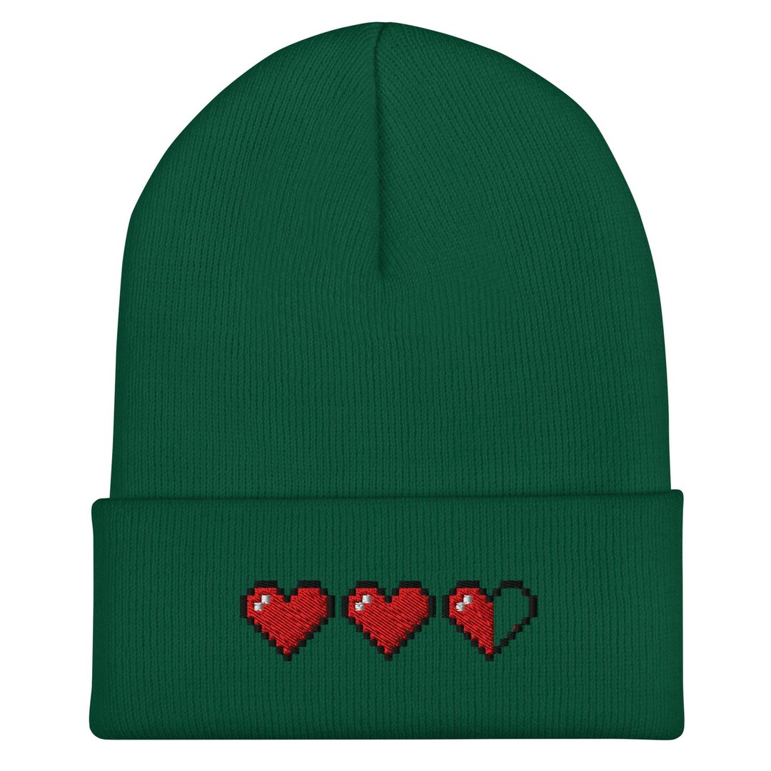 Pixel Art Beanie, Heart Cuffed Beanie, Retro Beanie, Cozy Beanie, Pixel ...