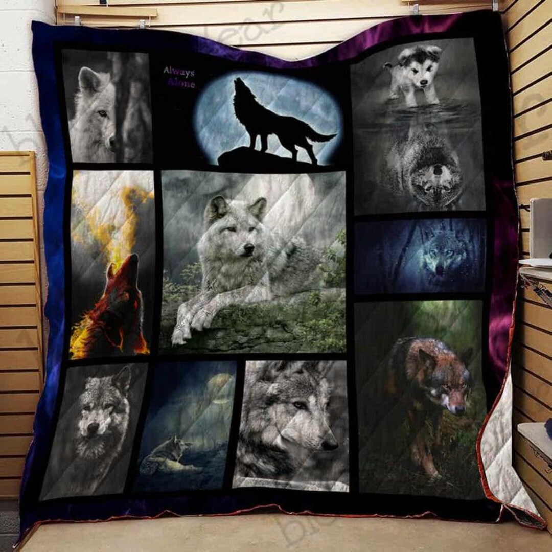 Alone Wolf, Wolf in the Forest Quilt Bedding Set, Gray Wolf Quilt ...