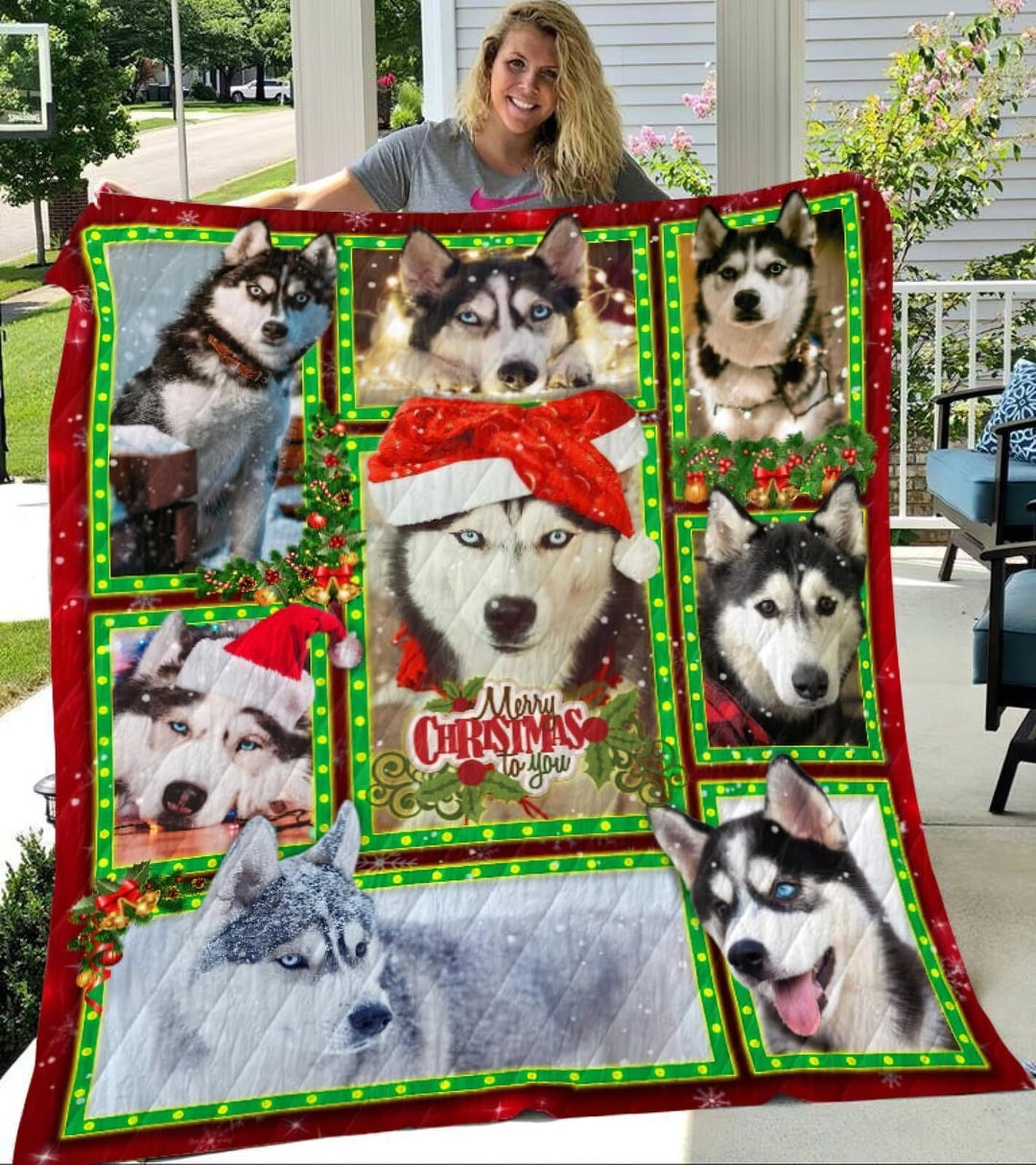 Husky Christmas Funny Pattern Christmas Quilts Blanket Best Decorative ...