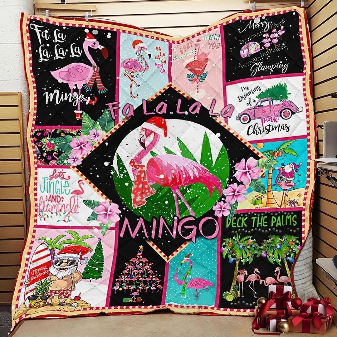 Flamingo A Very Pink Christmas Pattern Christmas Quilts Blanket Best ...