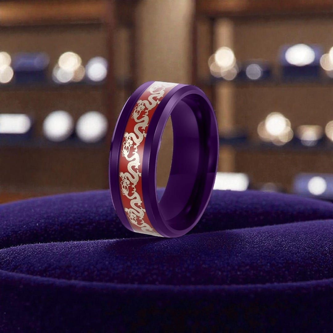 Purple Dragon Ring 316L Stainless Steel Band Red Inlay Celtic Style ...