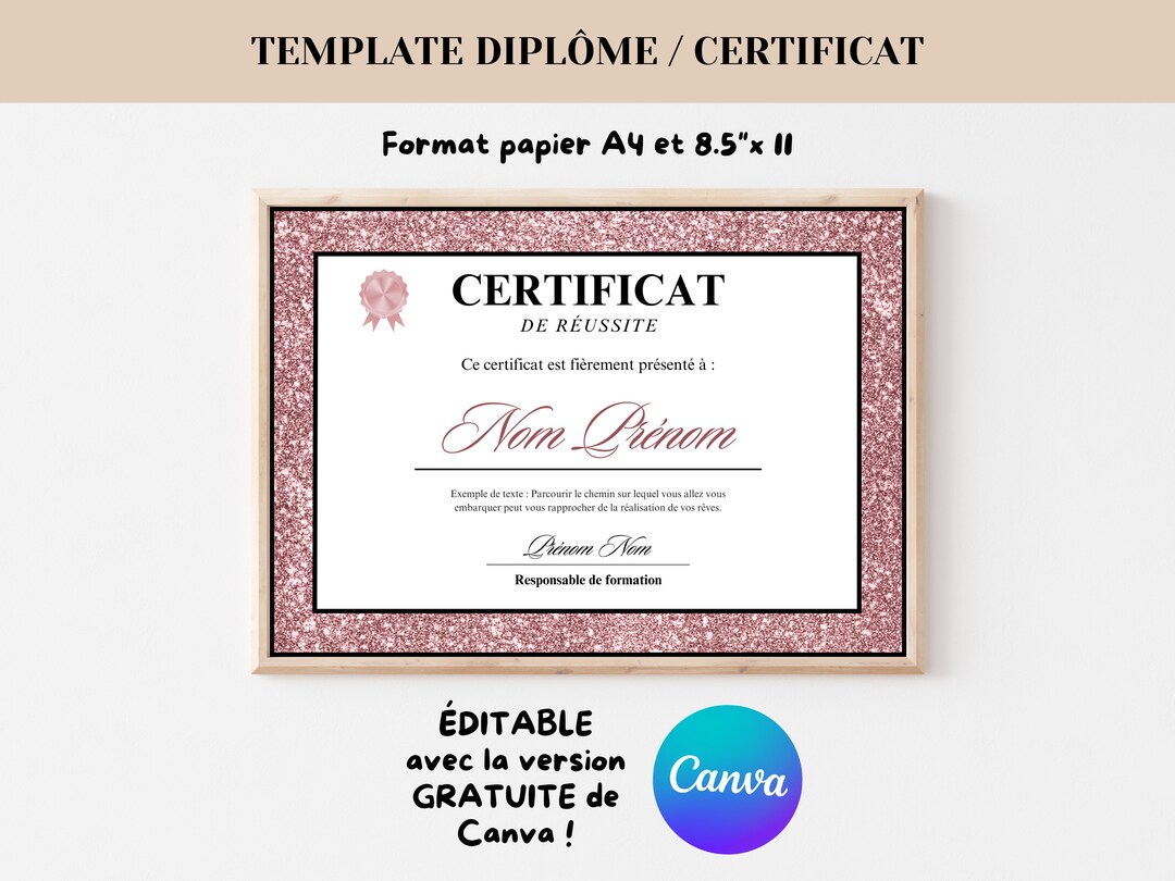 Pink Graduation Certificate Diploma Template to Modify on Canva ...
