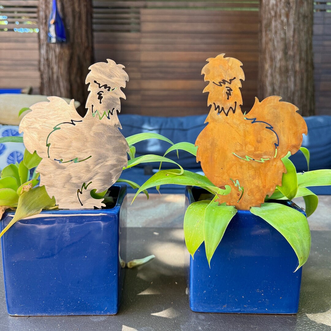 Metal Silkie Chicken Garden Stake: Garden Accent Decor for Indoor ...