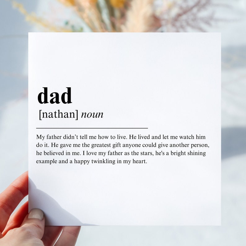 Personalised Fathers Day Card Definition of a Dad Noun Card Gifts for ...