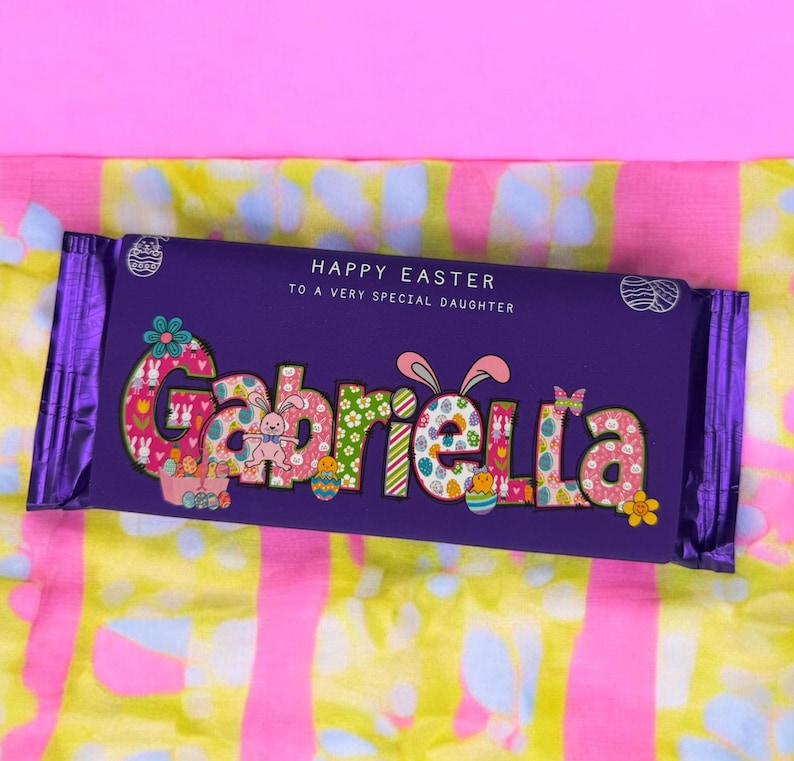 Personalised Easter Chocolate Bar Purple Chocolate Wrapper Bar Novelty Dairy Milk Happy Easter ...