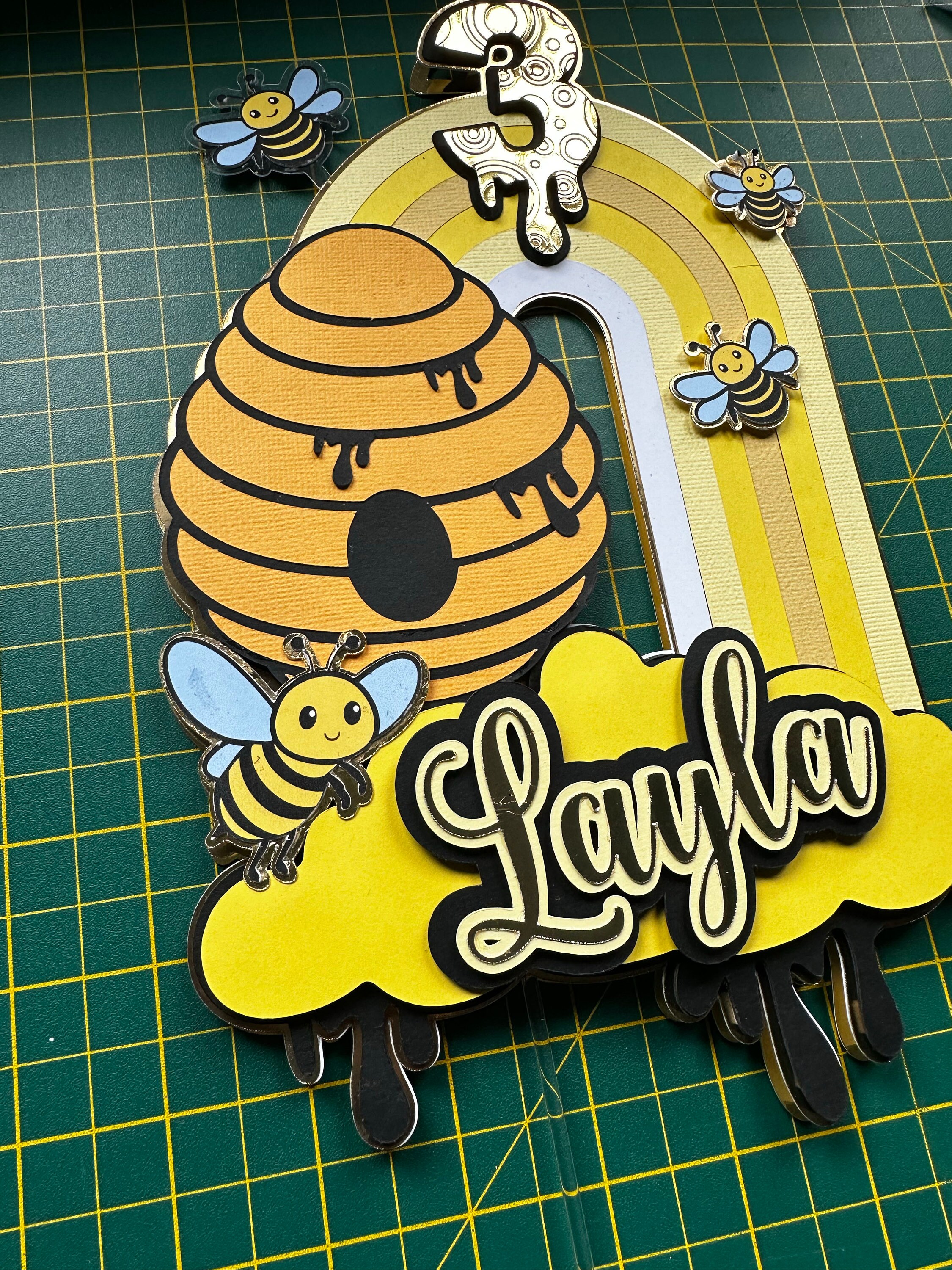 Bumble Bee Honeybee Honeycomb Birthday Cake Topper Bee Cake Topper ...