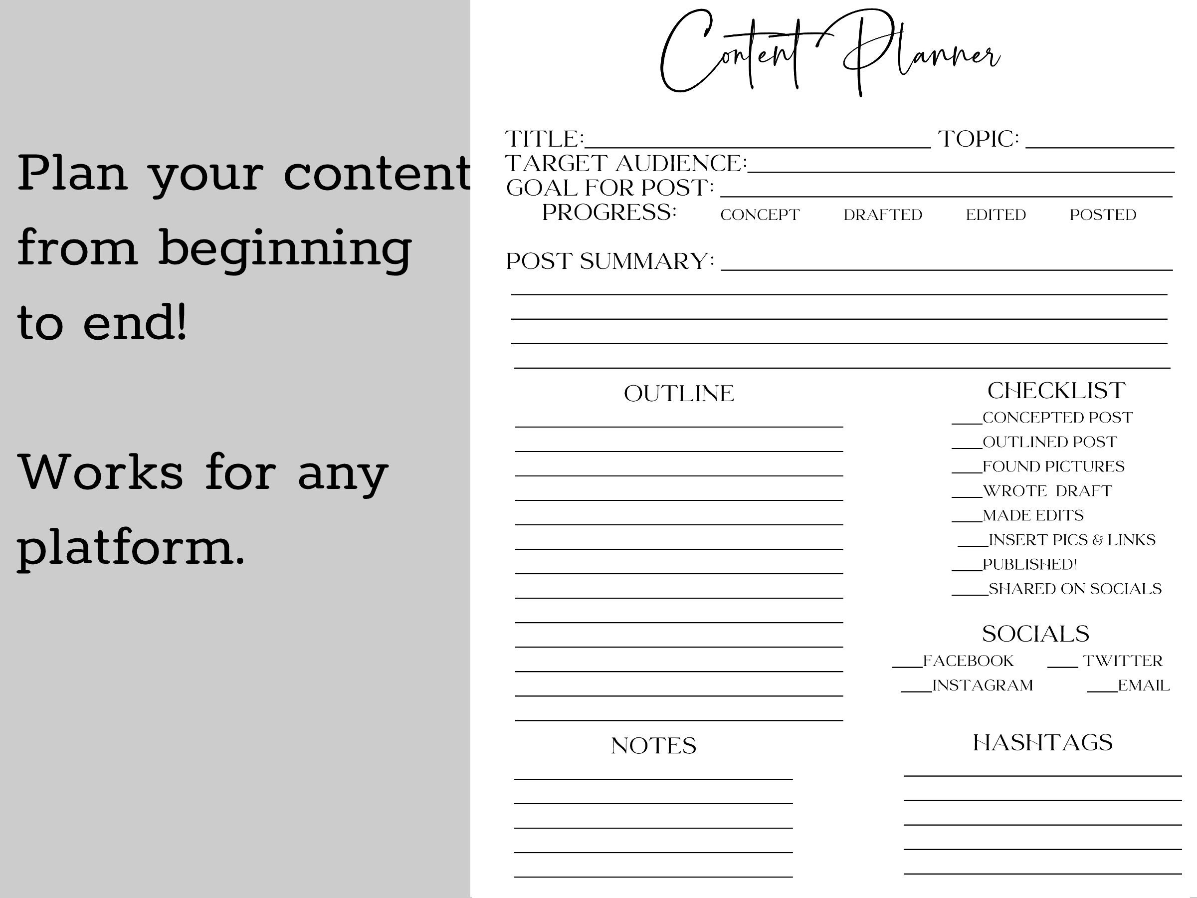 Content Creator Printable Planner | Over 30 Post Ideas | Blog Post ...
