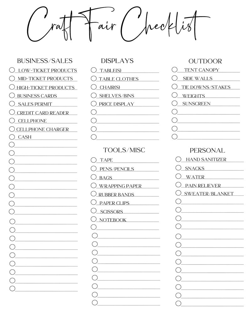 Artist Planner and Reflection Printable Journal | Craft Fair Checklist ...