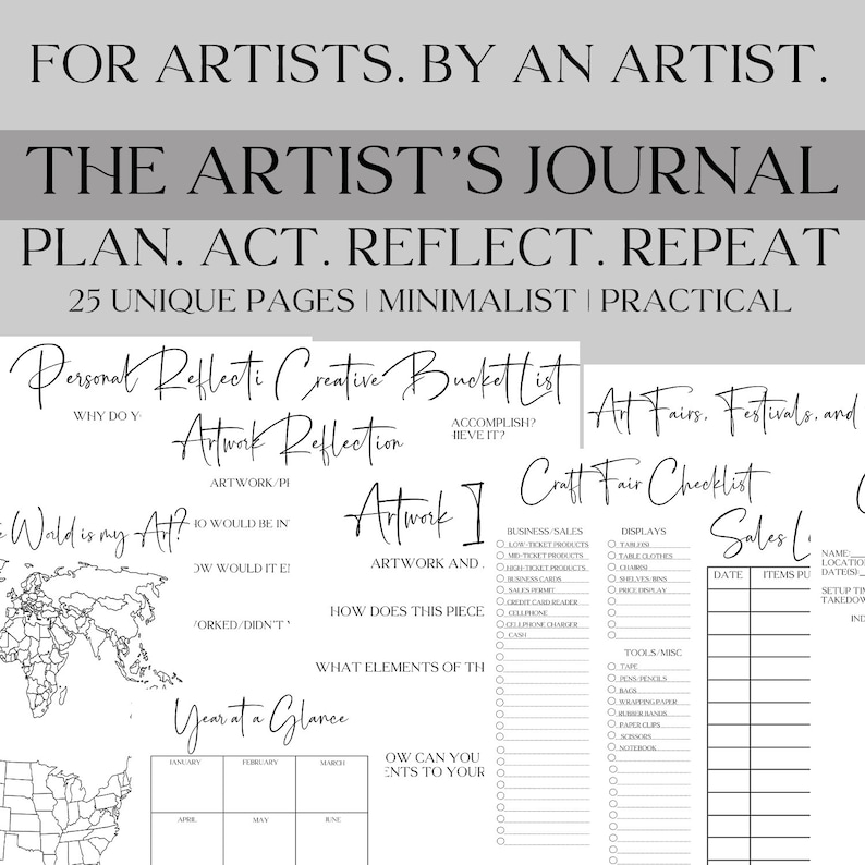 Artist Planner and Reflection Printable Journal | Craft Fair Checklist ...