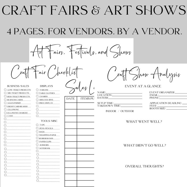 Artist Planner and Reflection Printable Journal | Craft Fair Checklist ...