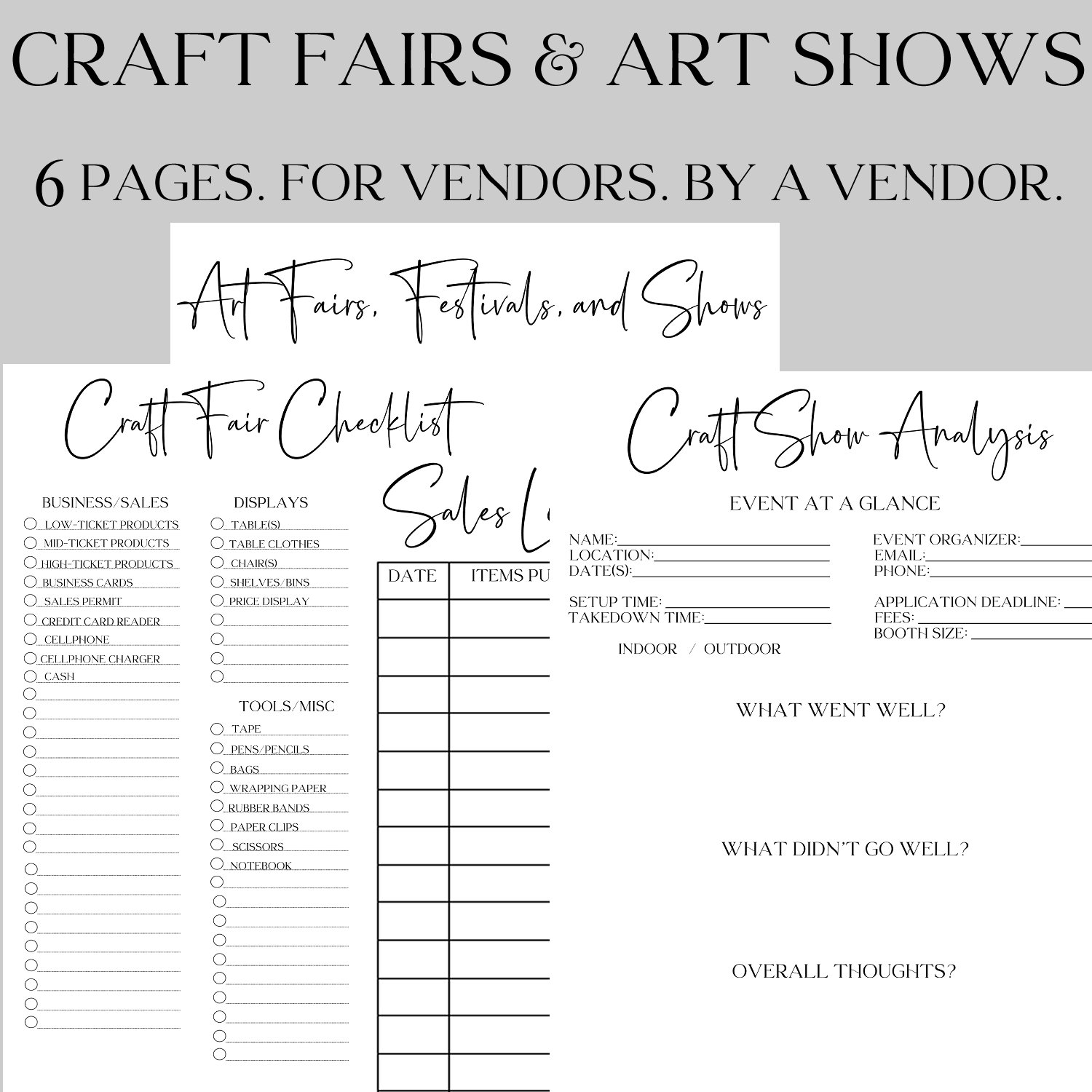 Craft Fair Planner Art Show Organizer Checklist Craft Show Review ...