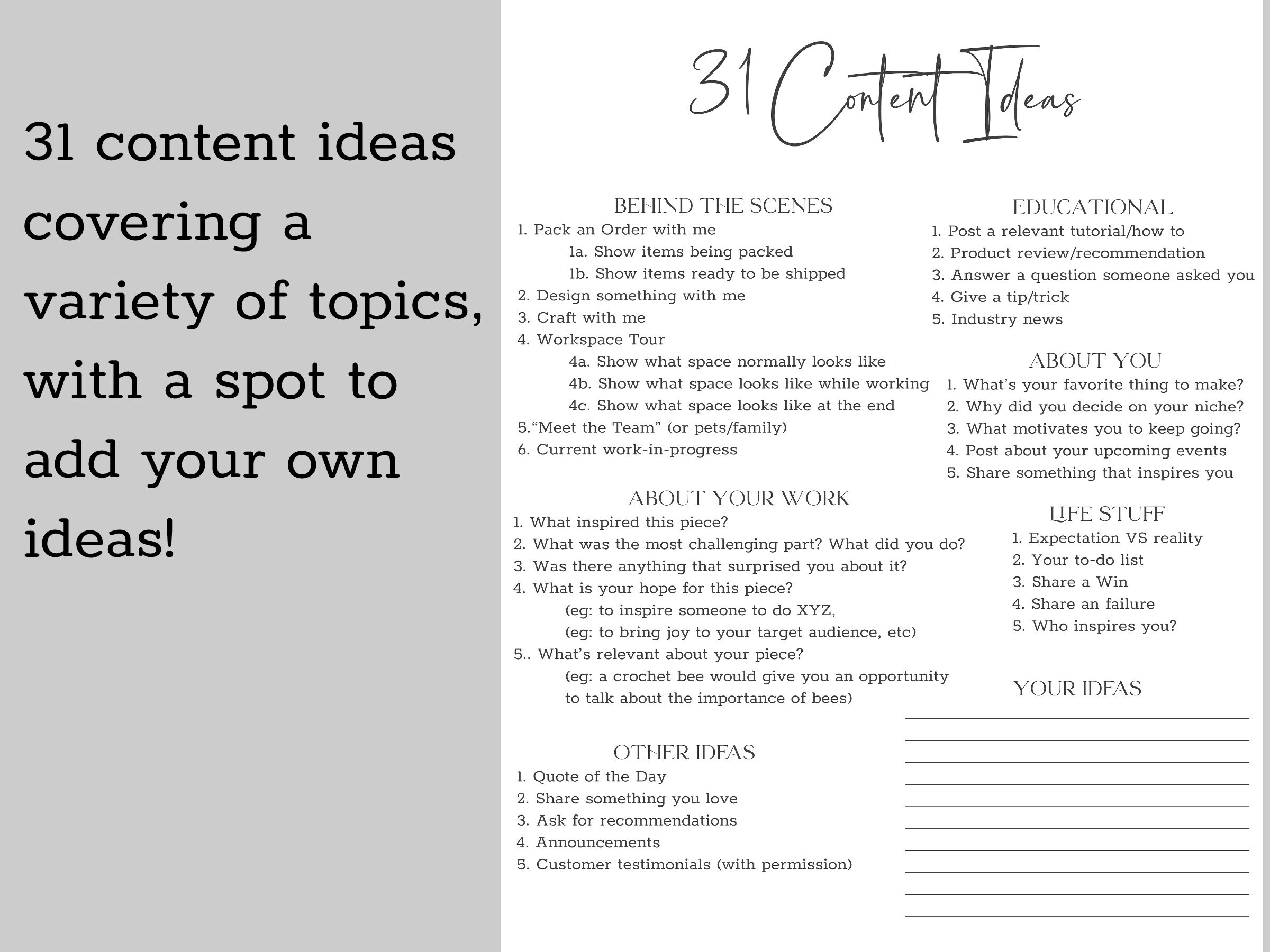 Content Creator Printable Planner | Over 30 Post Ideas | Blog Post ...