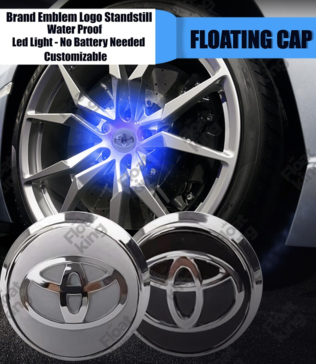 Floating Toyota Center Caps 4PCS Customizable LED Color, Multiple Sizes ...