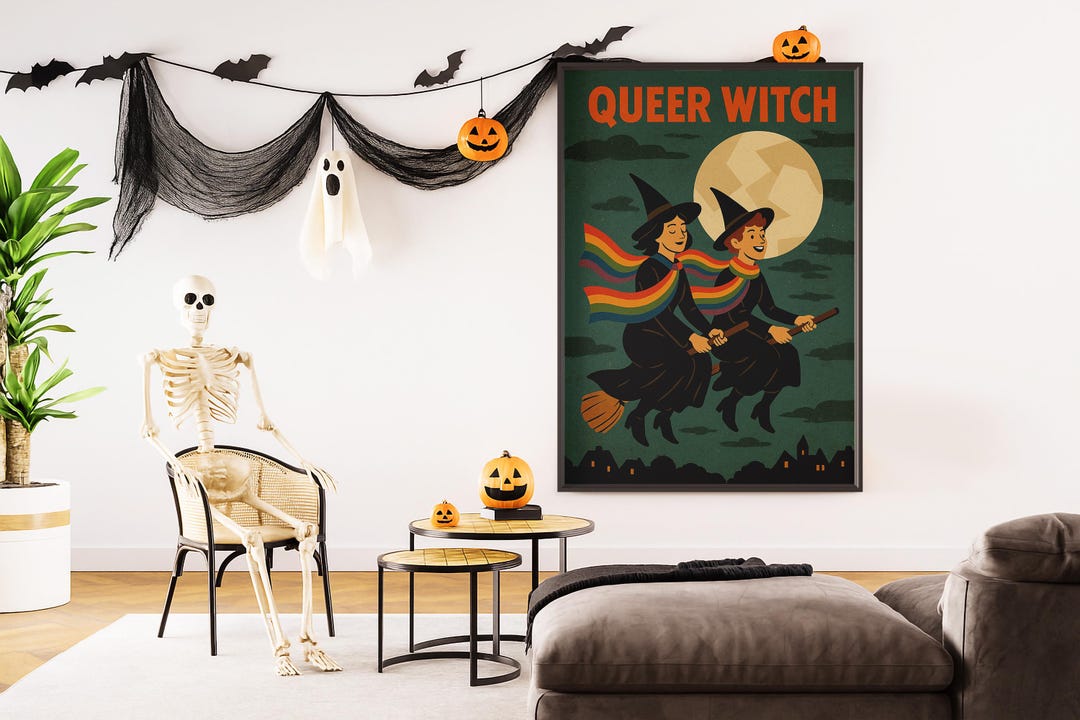 LGBT Queer Witch Halloween Digital Wall Art Print, Rainbow Scarf ...