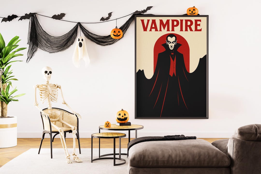 Vampire Gothic Wall Art Print, Vintage Dracula Halloween Poster, Dark ...