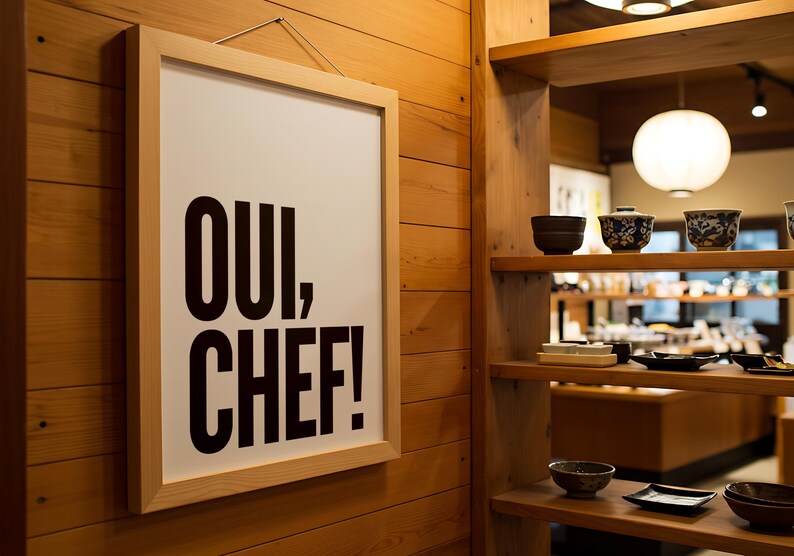 Oui Chef! Kitchen Wall Art Printable, Funny Cooking Quote Digital ...