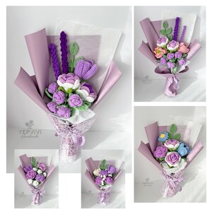 Forever Purple Rose Bouquet. Finished Crochet Flowers Bouquet ...