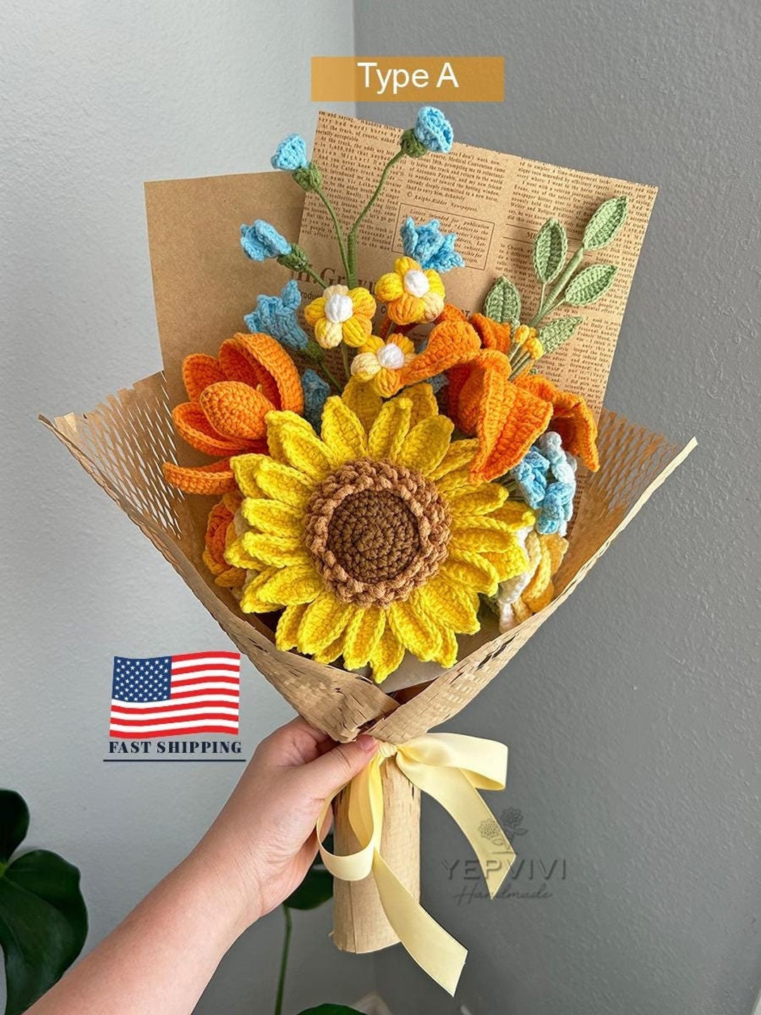 Forever Sunflower Bouquet. Finished Crochet Sunflower and Daisy Bouquet ...