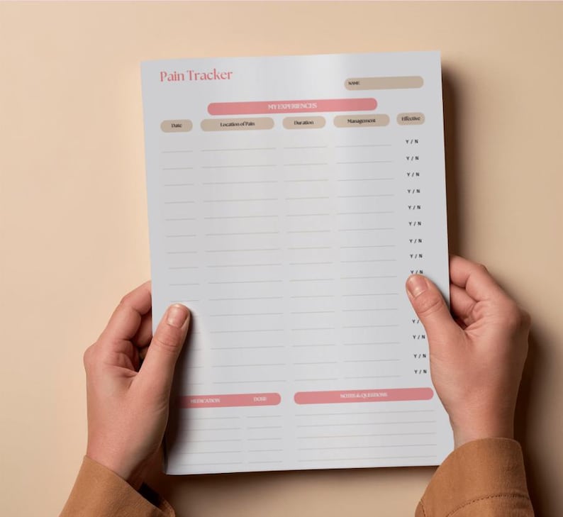 Daily Pain Management Tracker Printable | Chronic Symptom Journal ...
