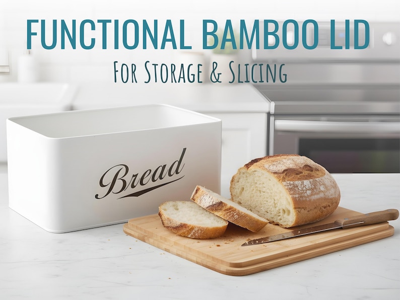 WHITE Metal Bread Box With Bamboo Cutting Board Lid - Etsy