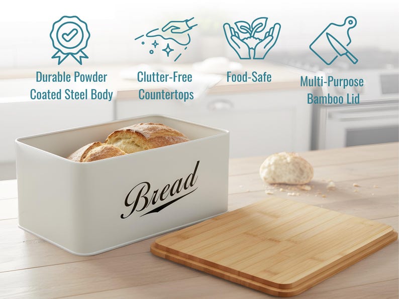 WHITE Metal Bread Box With Bamboo Cutting Board Lid - Etsy