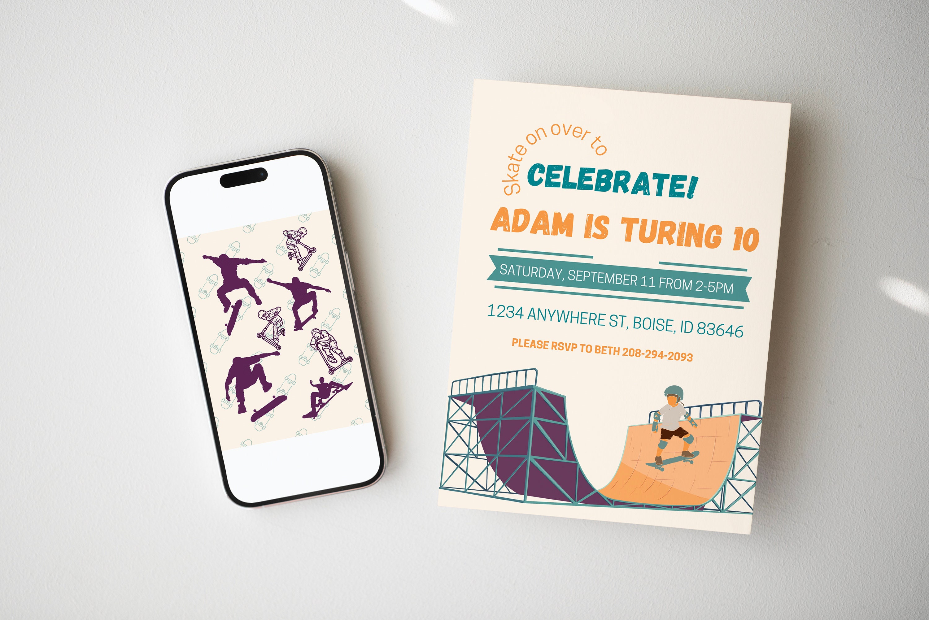 Skateboard Birthday Party Invitation, Boys Skateboarding Party, Skate ...