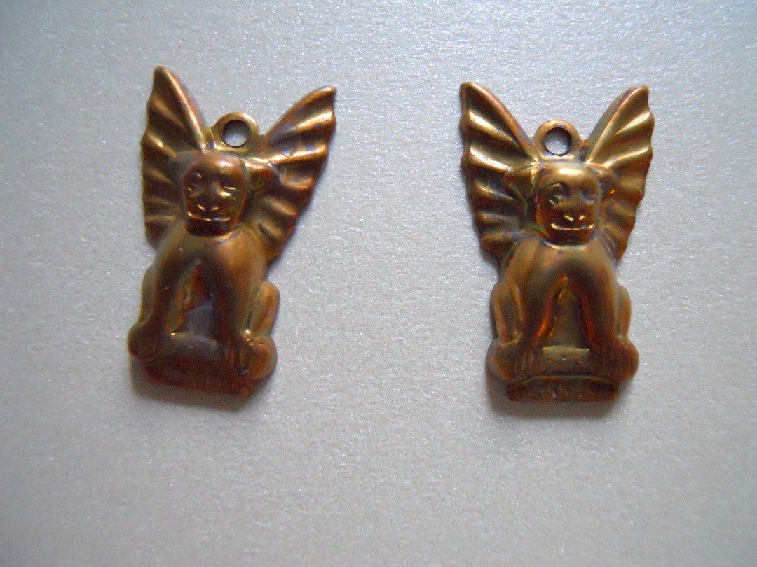 Vintage Oxidized Brass Gargoyle Charm Findings - Etsy