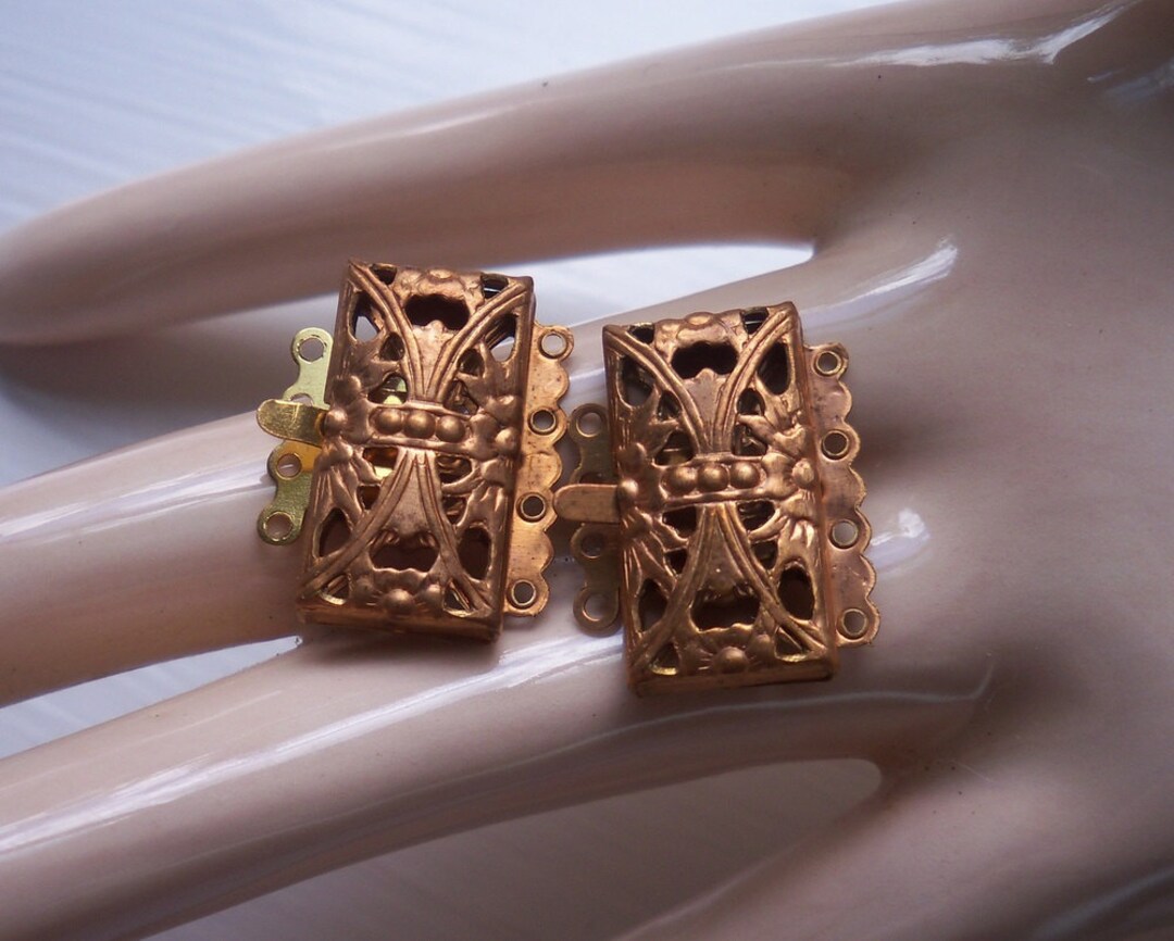 Vintage Filigree Clasp Pair 4 Strand - Etsy