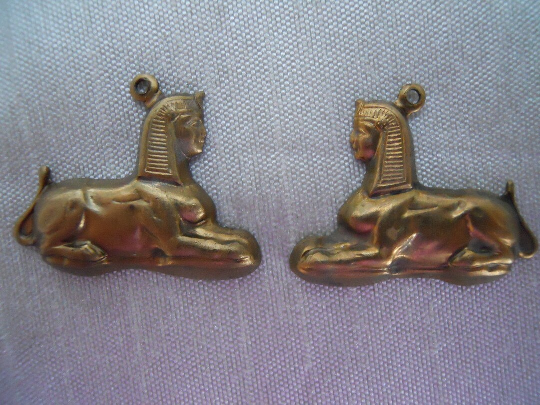 Vintage Oxidized Brass Egyptian Sphinx Charms - Etsy