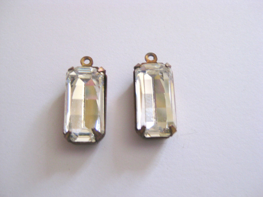Pair Swarovski Checkerboard Cut Crystal Mounted Baguettes 16 Mm X 8 Mm ...
