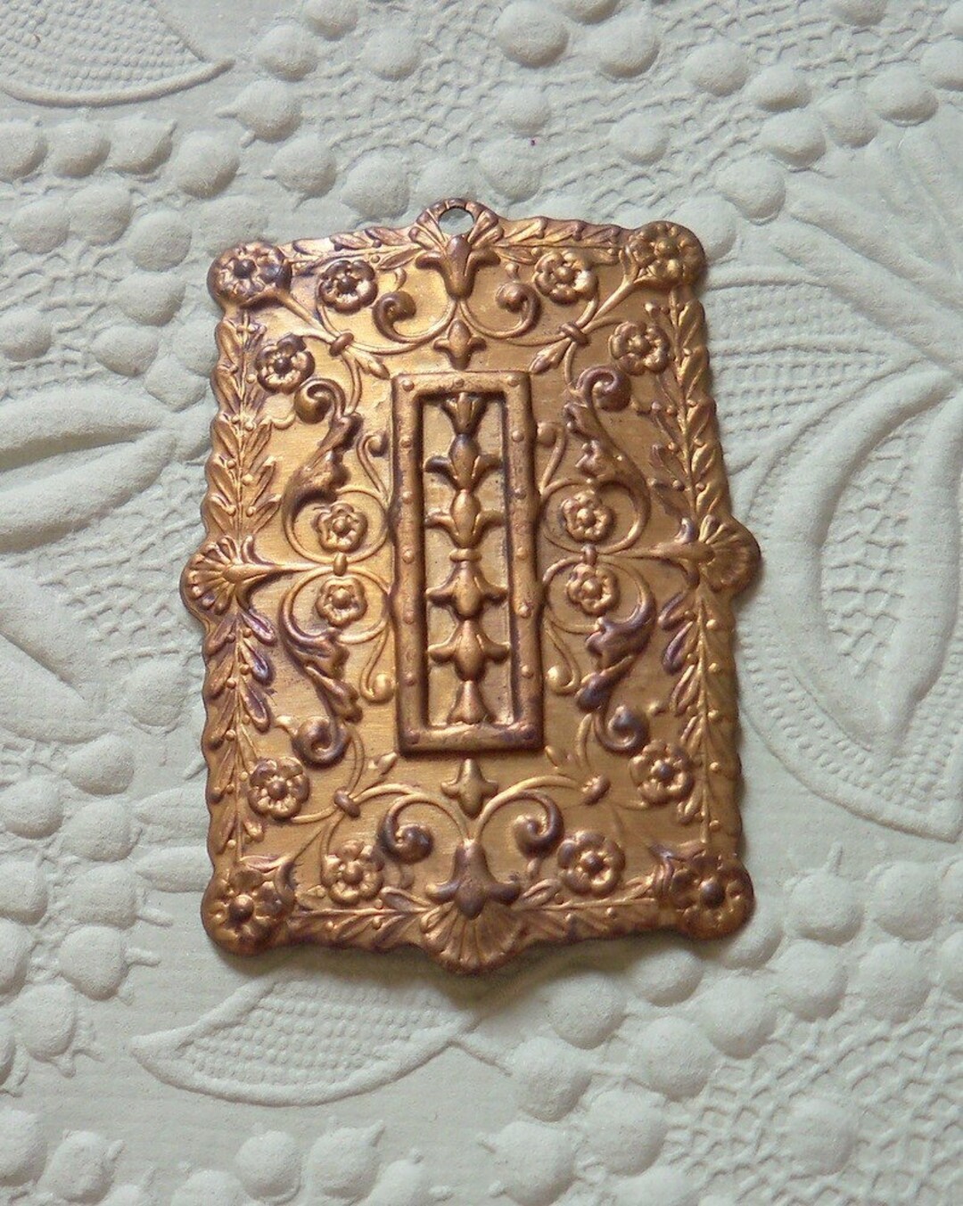 Vintage Brass Embossed Rectangle Pendant Stamping - Etsy