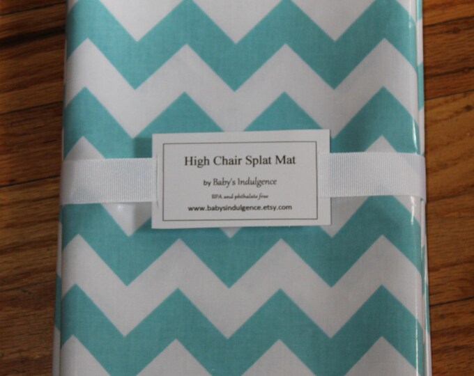 Medium Highchair Splat Mat Aqua Chevron BPA Free Laminated - Etsy