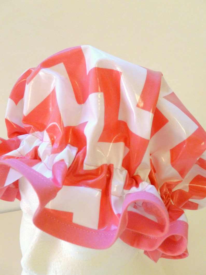 Vintage Shower Caps Hot Pink Chevron Adult Size Wipeable | Etsy