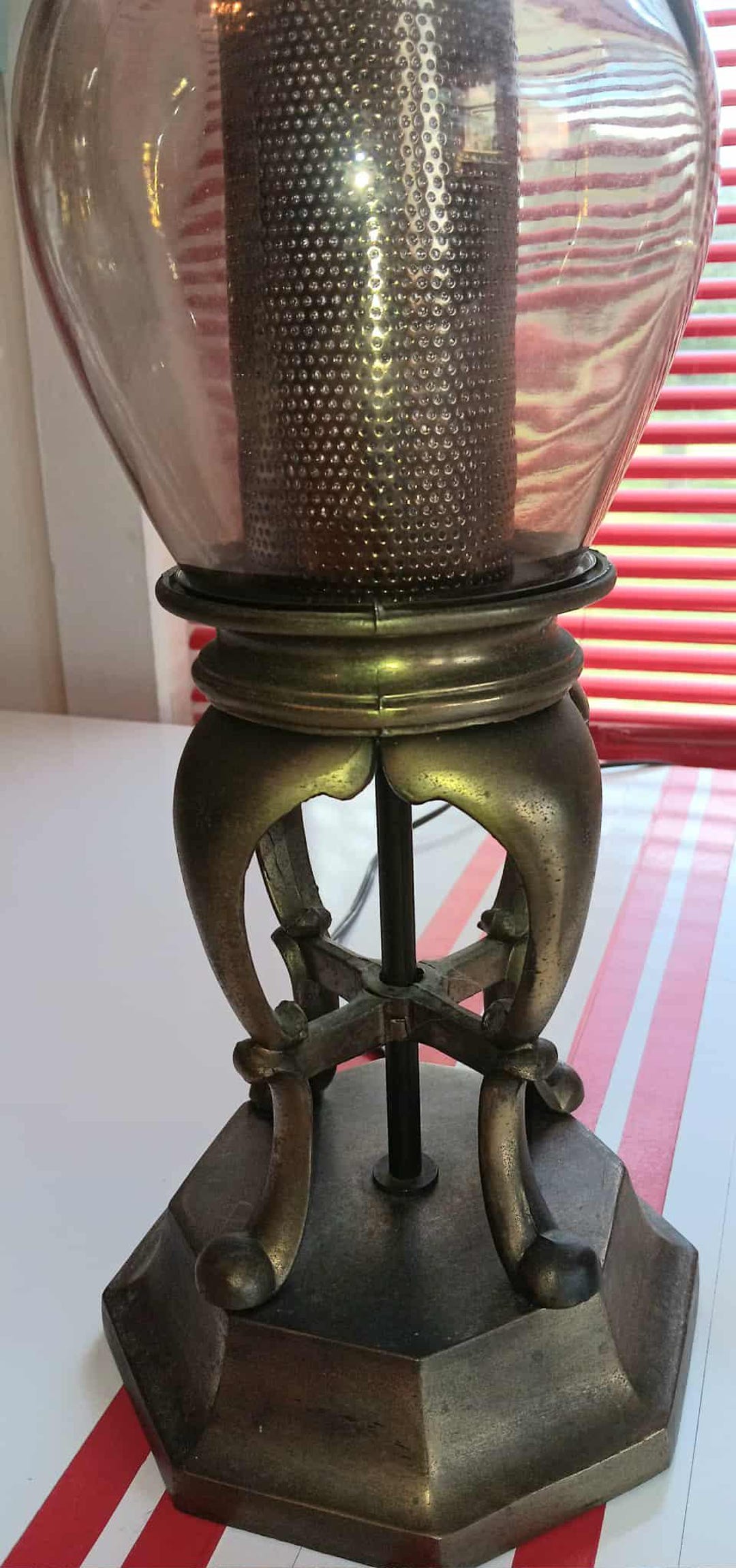 Vintage Brass Table Lamp With Smoked Glass, Faux Gas Light Design - Etsy