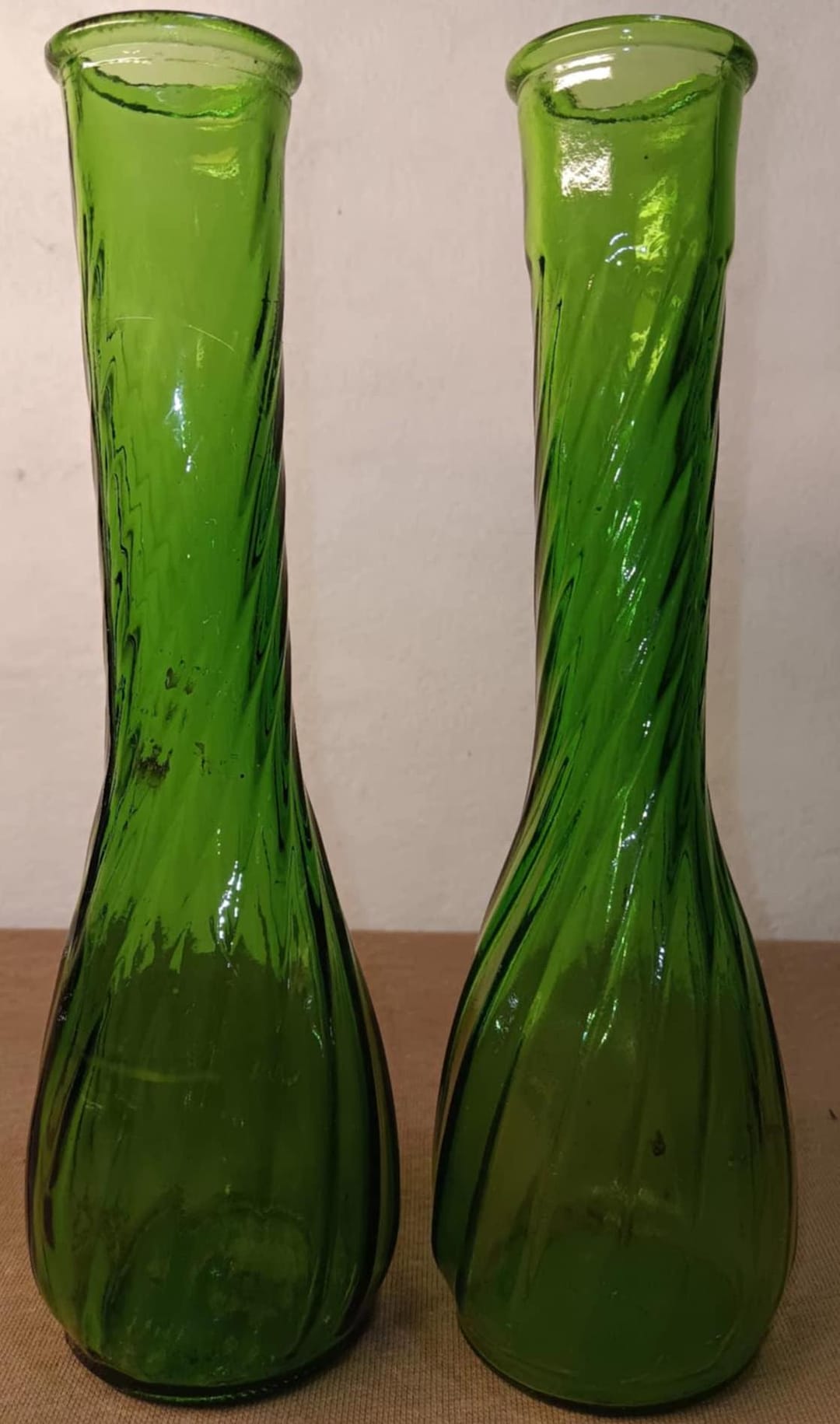 Vintage Swirled Green Bud Vase Pair of 2 Green Swirl Bud Vases for Mid ...