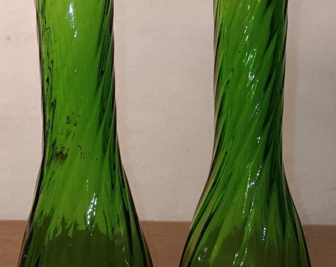 Vintage Swirled Green Bud Vase Pair of 2 Green Swirl Bud Vases for Mid ...