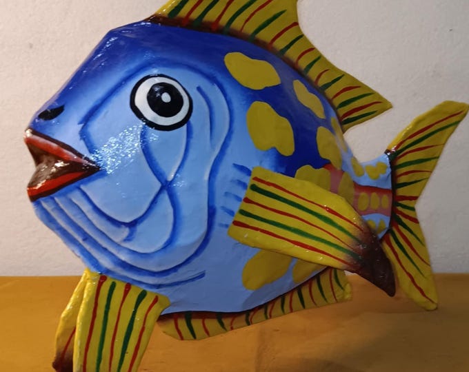 Paper Mache Fish Hand Painted Fish Angelfish Paper Mache Tropical Fish ...