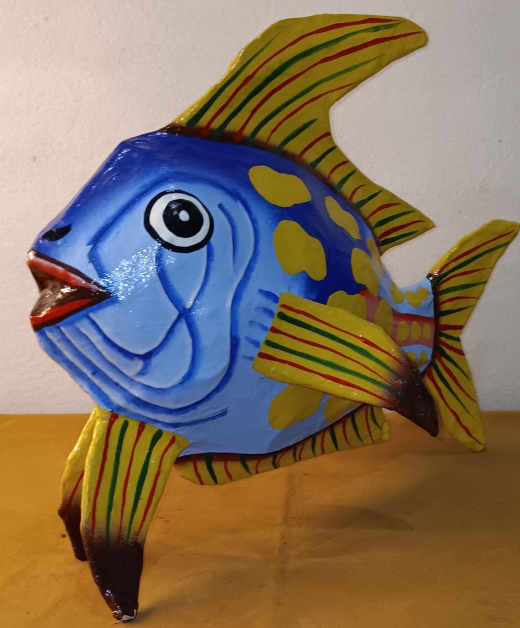 Paper Mache Fish Hand Painted Fish Angelfish Paper Mache Tropical Fish ...