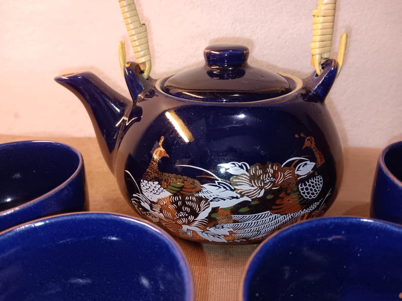 Cobalt Blue Tea Set With Peacock Teapot With Peacock Tea Set With ...