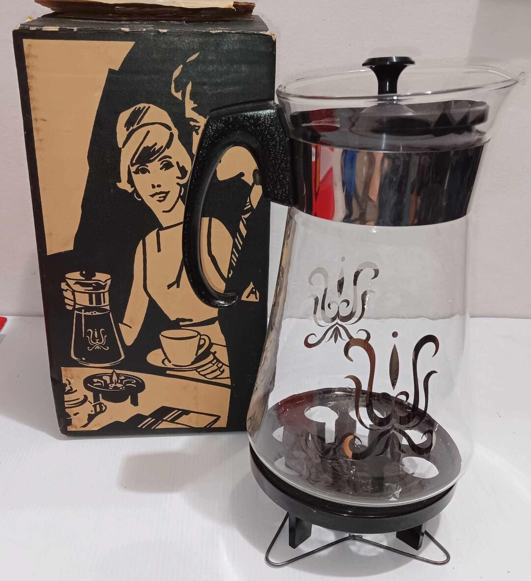 Vintage Pyrex Coffee Server With Warmer and Box - MCM Coffee Server ...