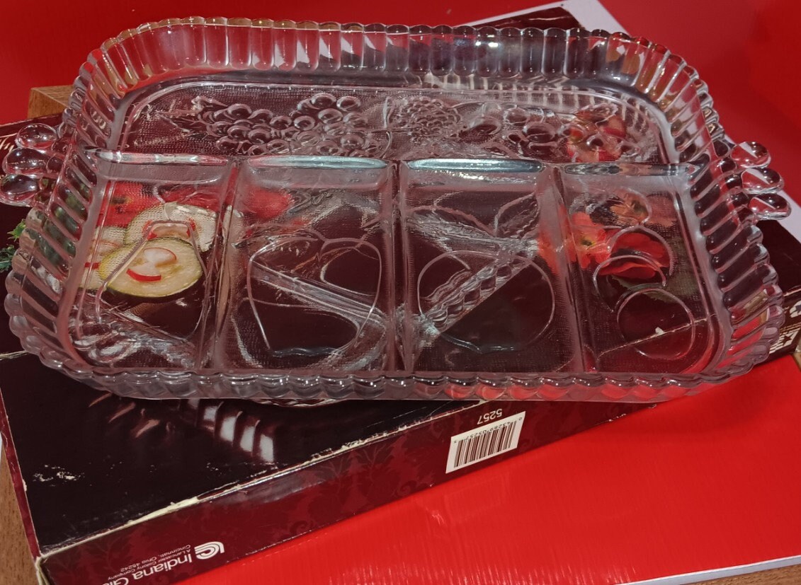 Divided Glass Dish With Dividers - Vintage Indiana Glass Divided Dish ...