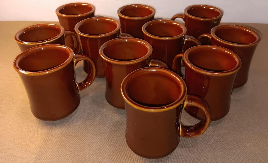 Vintage Brown Coffee Mug Set of Brown Coffee Mugs Set of Ceramic Brown ...