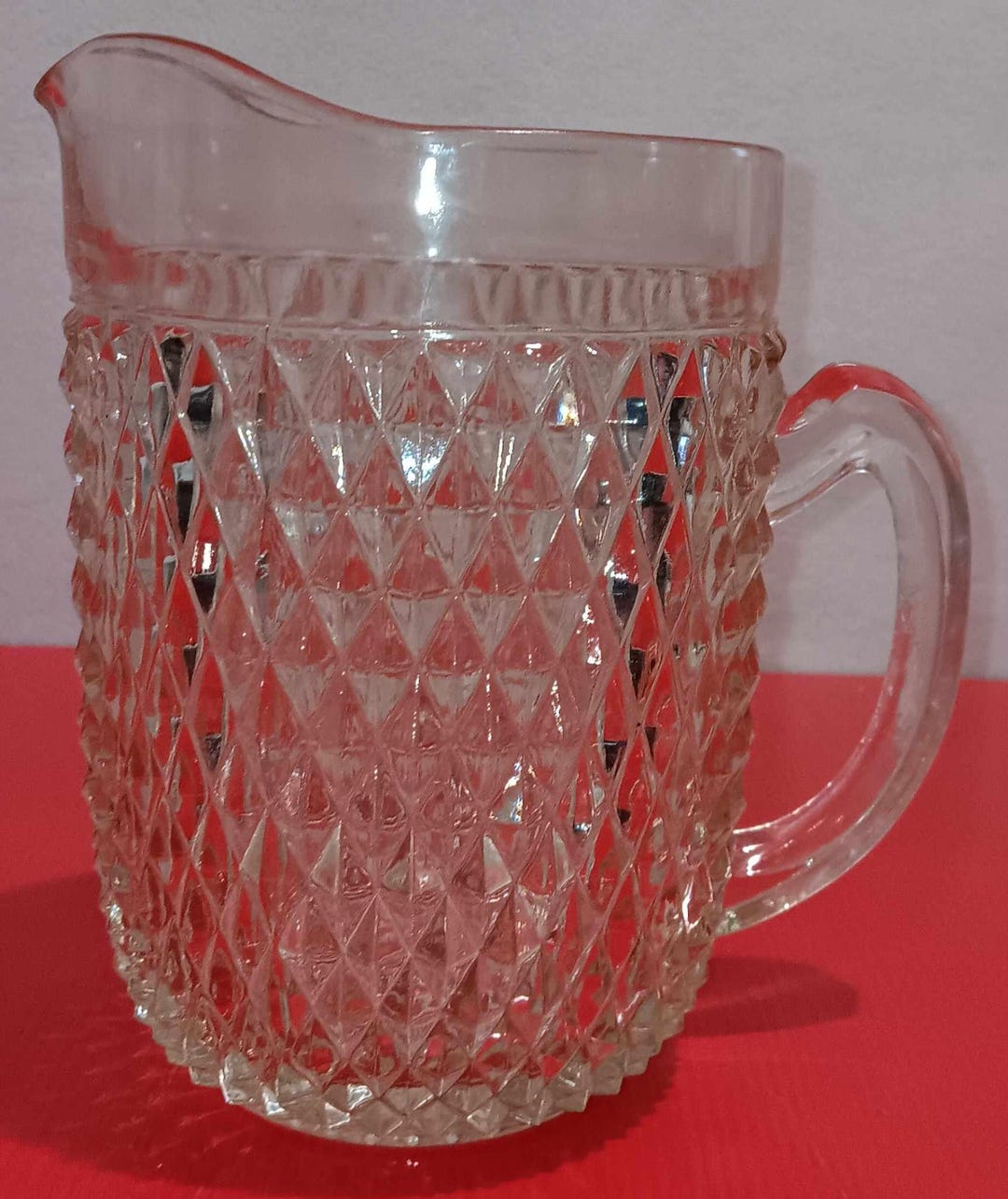 Vintage Glass Pitcher With Diamond Cut Glass - Vintage Pitcher With D ...