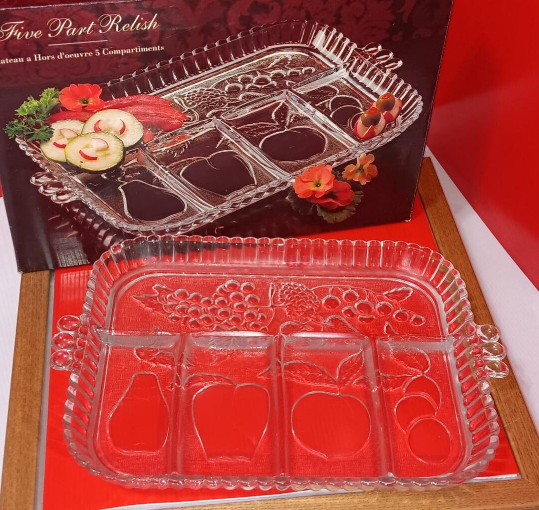 Divided Glass Dish With Dividers - Vintage Indiana Glass Divided Dish ...