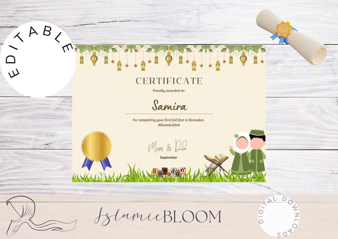 Ramadan Fasting Certificate, First Fast Certificate, Editable Ramadan ...