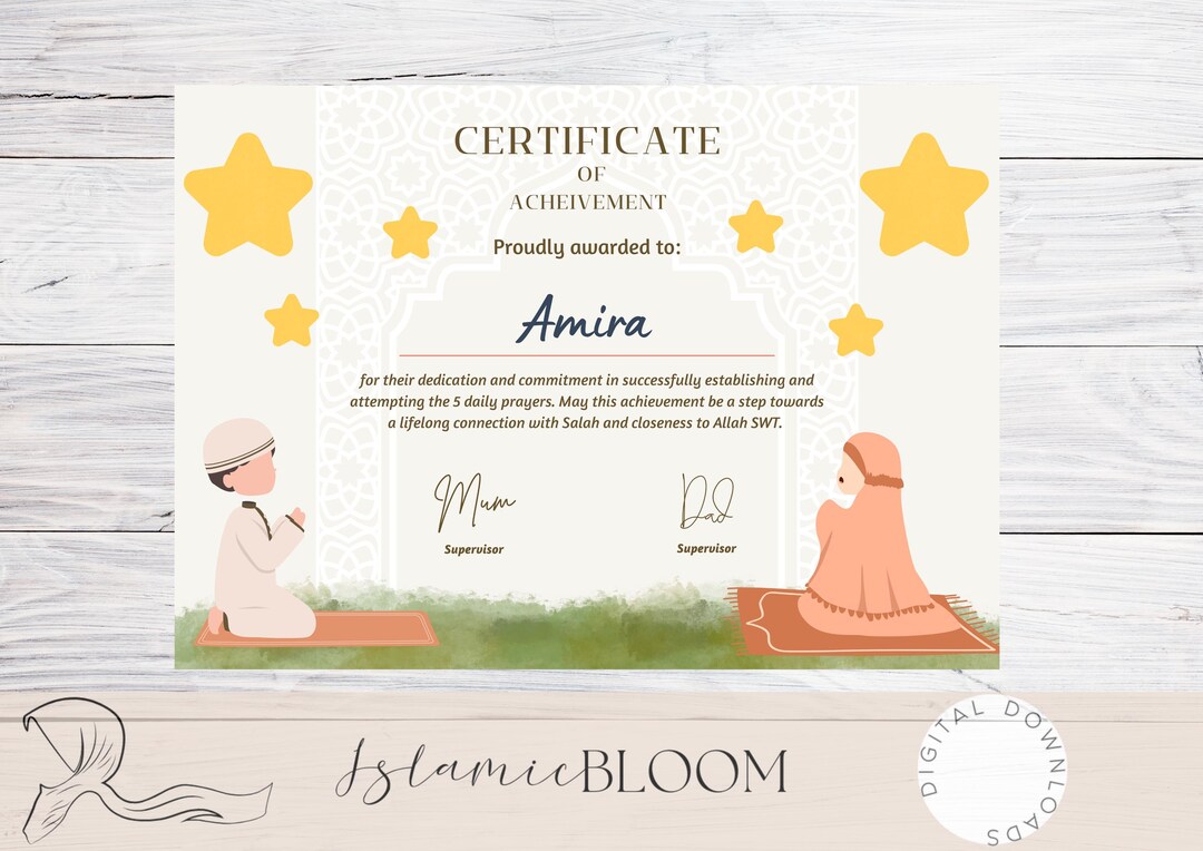 Islamic Prayer Certificate for Kids – Muslim 5 Prayers Award (printable ...