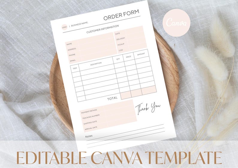 Editable Order Form Template | Small Business Canva Invoice (instant ...