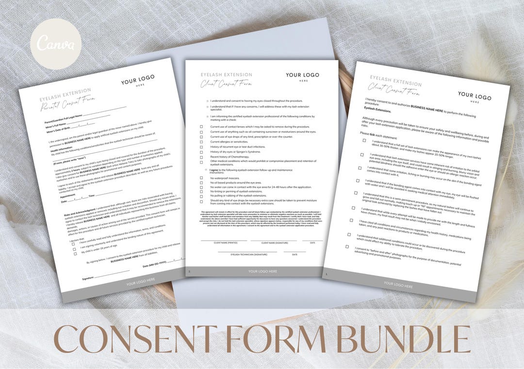 Editable Minimal Consent Form Bundle for Lash Techs | 2 Page Client & 1 ...