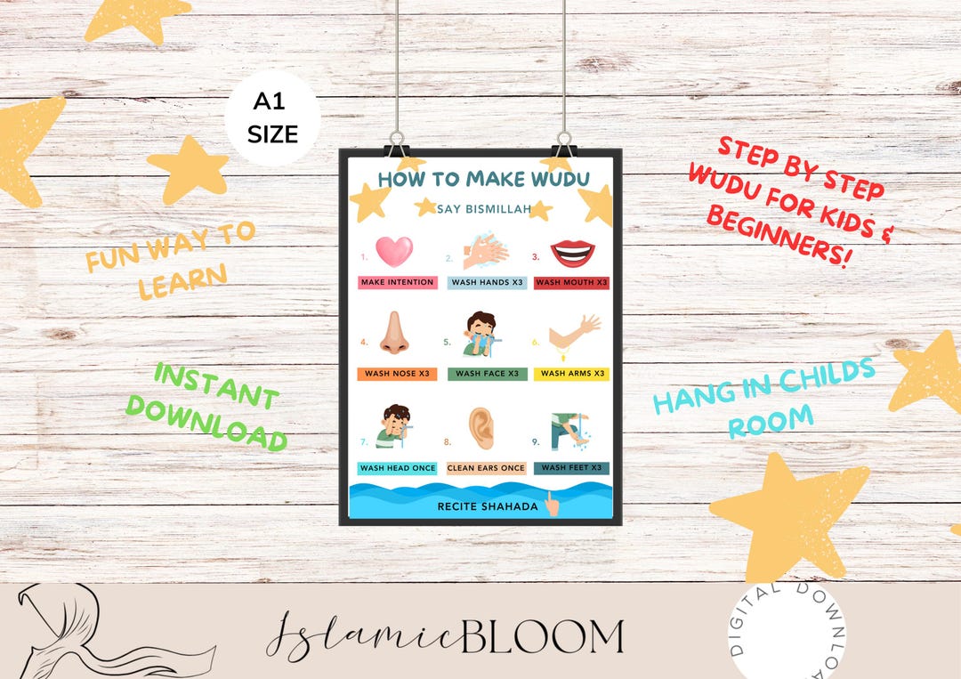Wudu Steps Wall Chart | Fun & Easy Guide | Islamic Kids | Instant ...