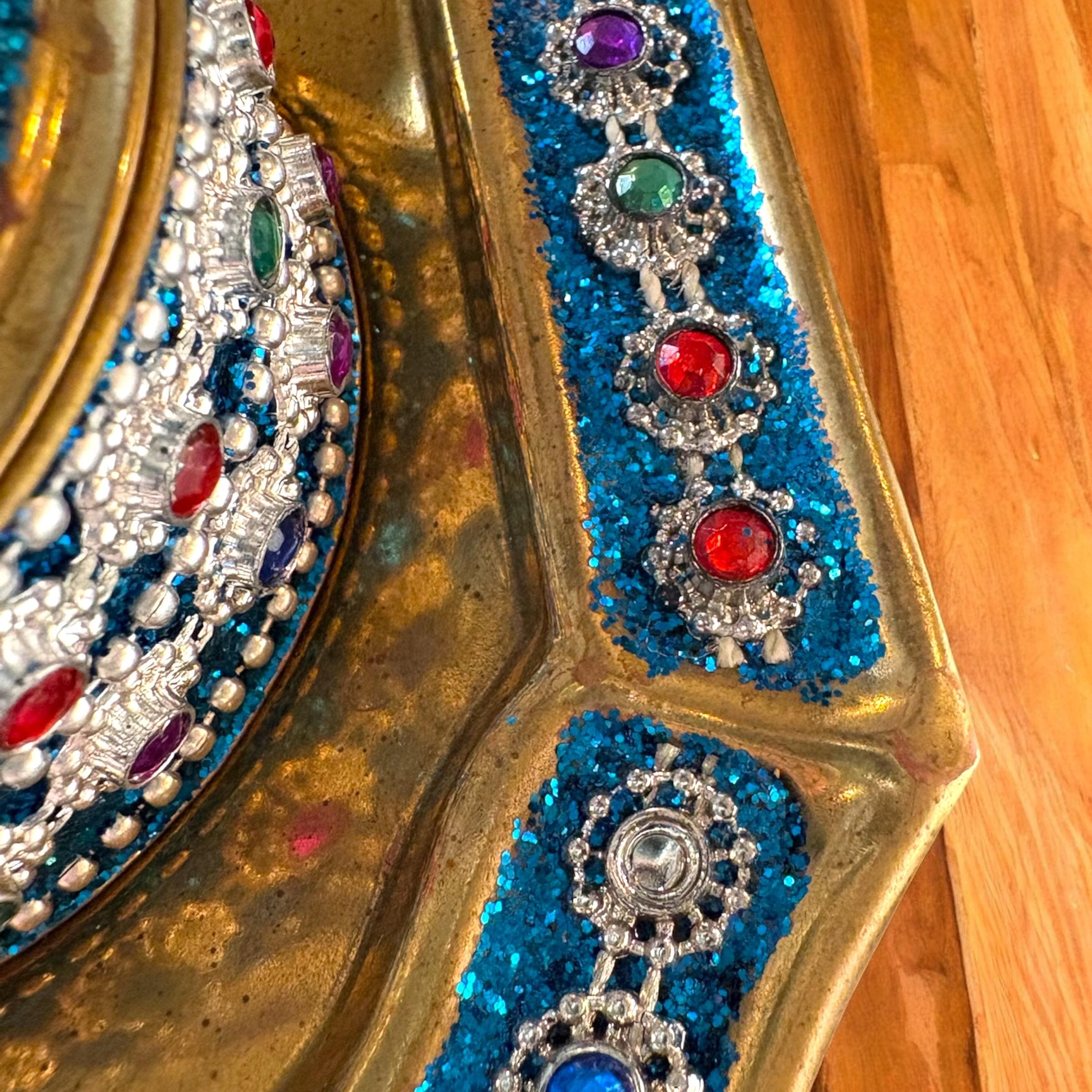 Jeweled Brass Spice Box Set – Indian Decorative Condiment Server With ...